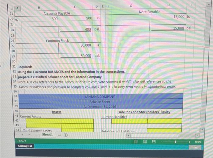 Solved Preparing a Classified Balance Sheet using Excel's | Chegg.com