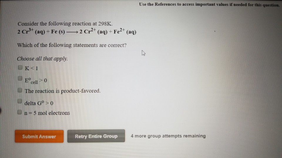 Solved Consider the following reaction at 298K. Fe2+ (aq) + | Chegg.com