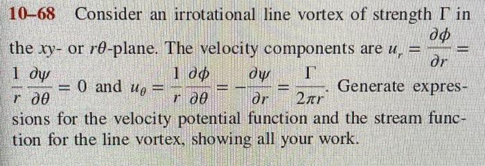 Solved 10-68 Consider an irrotational line vortex of | Chegg.com