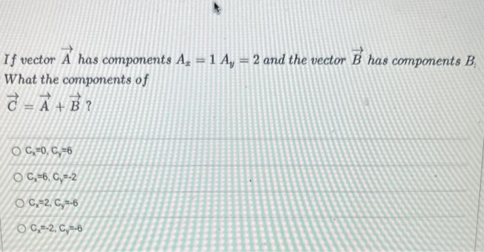 Solved If vector A has components Ax=1Ay=2 and the vector B | Chegg.com