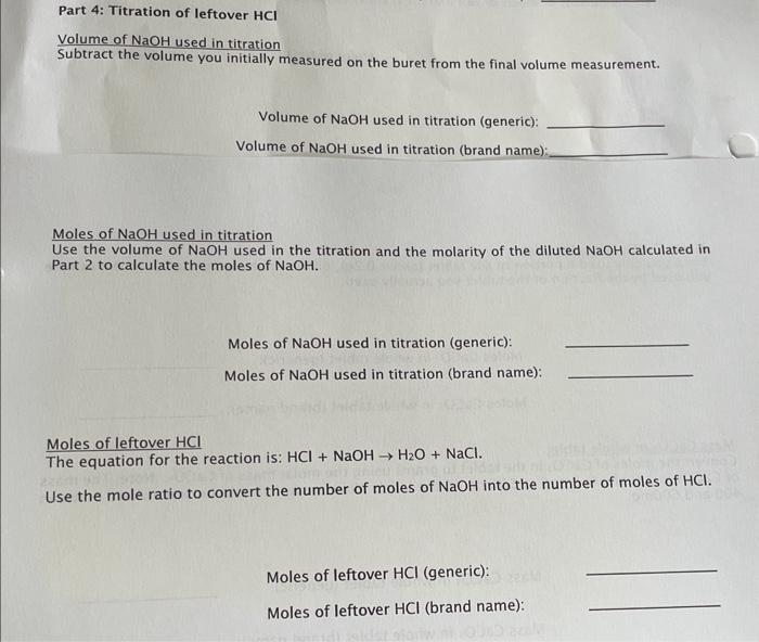Solved One partner makes the diluted NaOH and the other the | Chegg.com