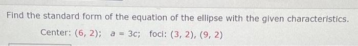 Solved Find the standard form of the equation of the ellipse | Chegg.com