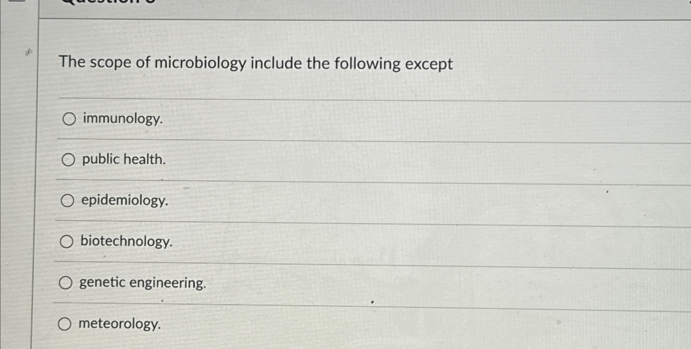 Solved The scope of microbiology include the following | Chegg.com