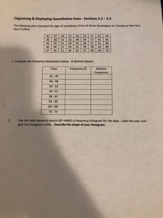 Solved Organizing & Displaying Quantitative Data - Sections | Chegg.com