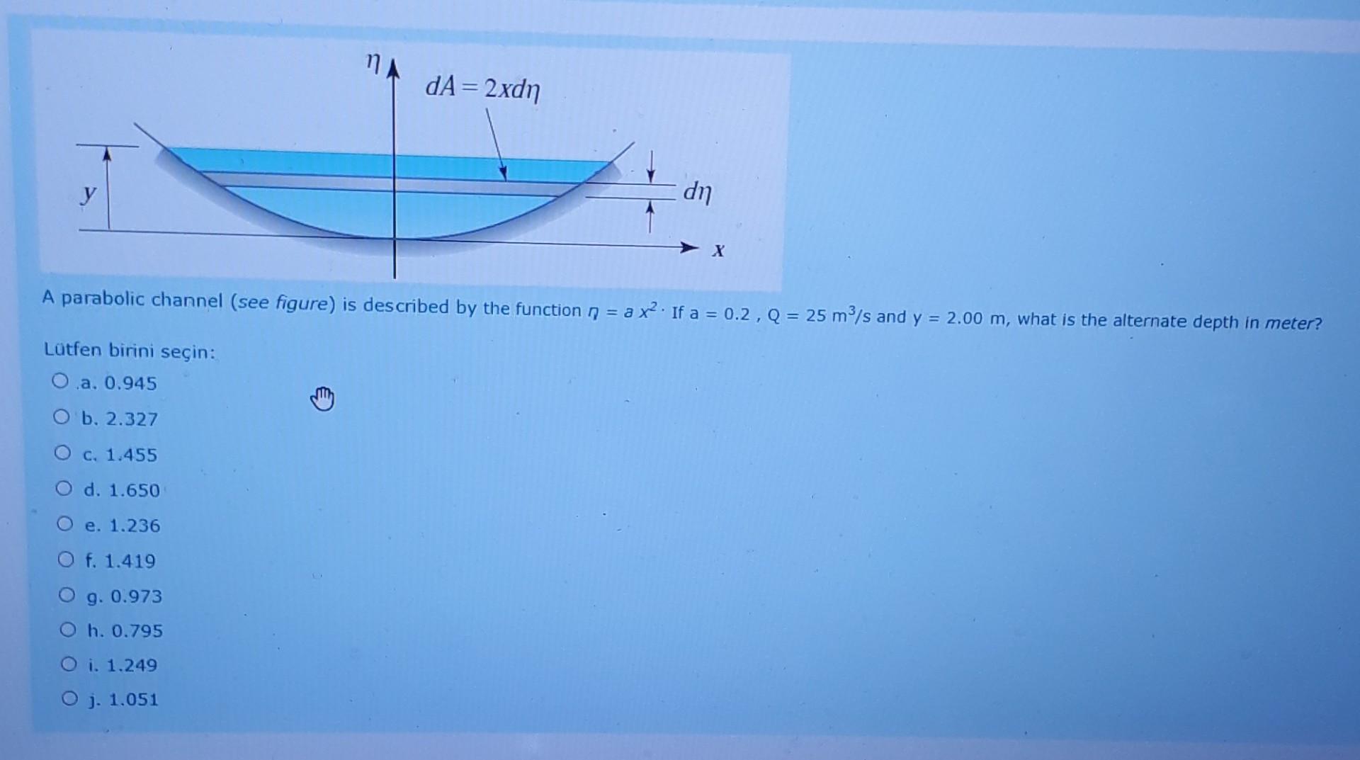 Solved A parabolic channel (see figure) is described by the | Chegg.com
