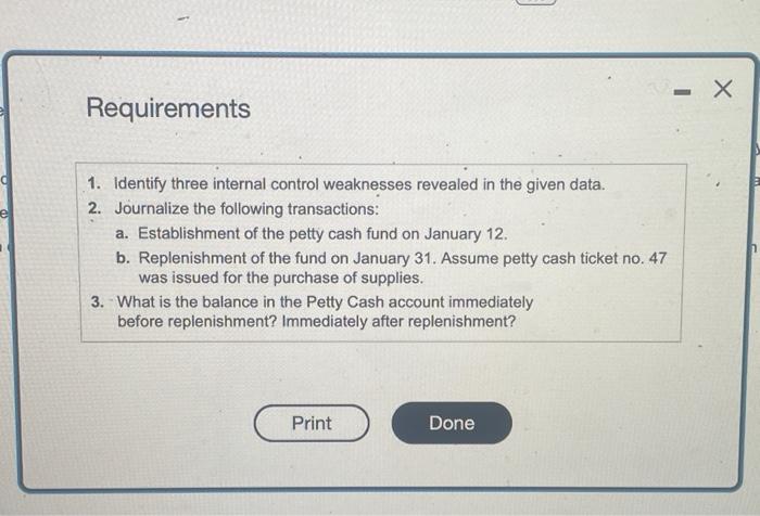 Solved Requirements 1. Identify three internal control | Chegg.com