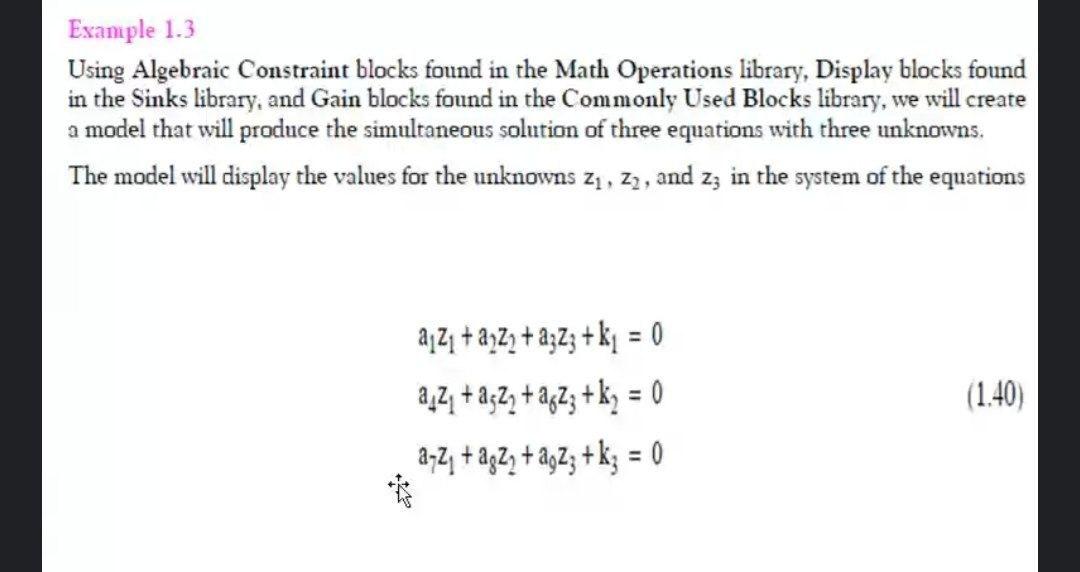 Solved Example 1.3 Using Algebraic Constraint blocks found | Chegg.com