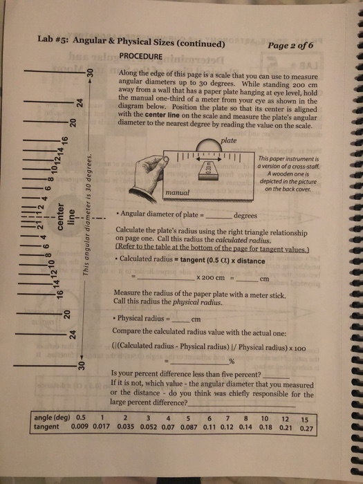 Lab #5: Angular & Physical Sizes (continued) Page 2 | Chegg.com