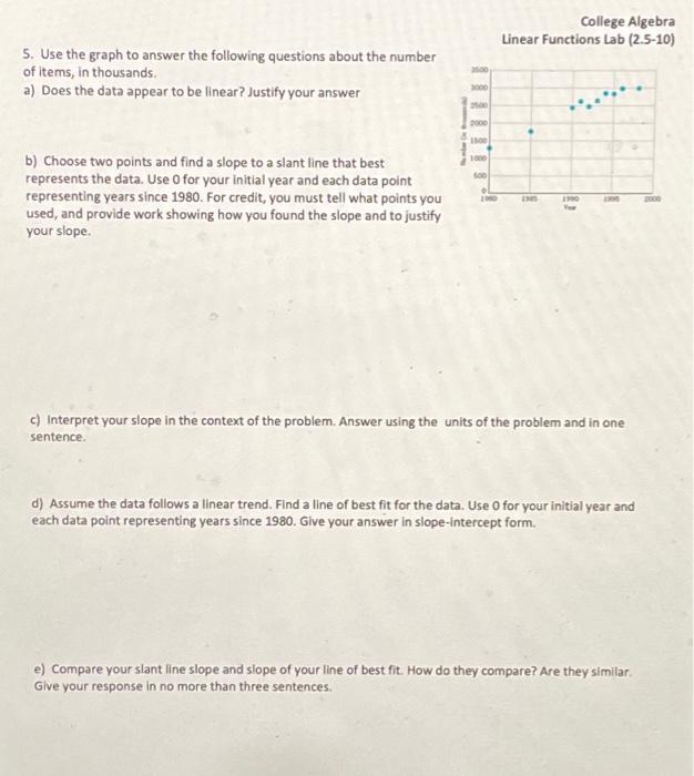 Solved College Algebra Linear Functions Lab (2.5-10) 5. Use | Chegg.com
