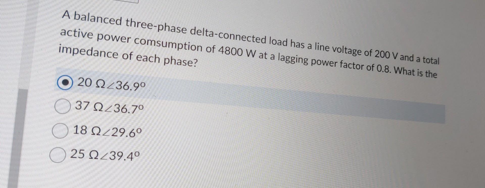 Solved A balanced three-phase delta-connected load has a | Chegg.com
