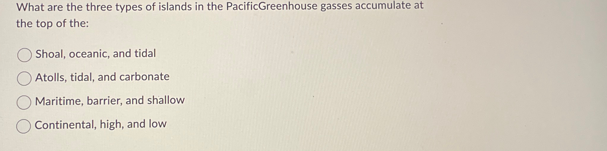 Solved What are the three types of islands in the | Chegg.com