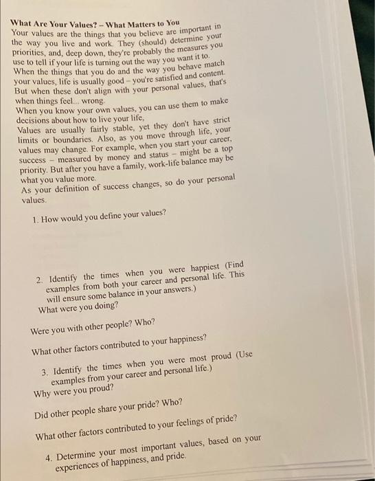 What Are Your Values? - What Matters to You Your | Chegg.com