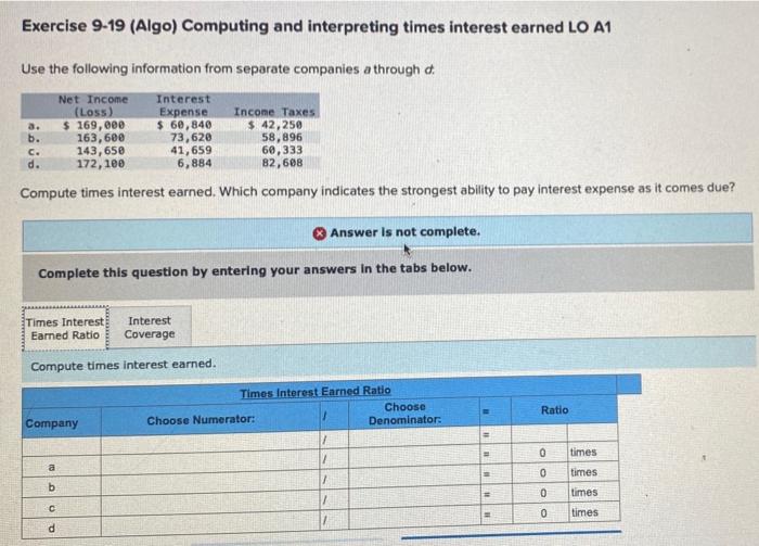 Solved Exercise 9-19 (Algo) Computing and interpreting times | Chegg.com