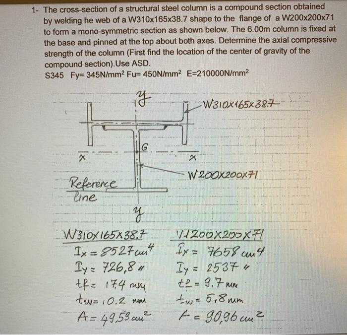 Solved 1- The cross-section of a structural steel column is | Chegg.com