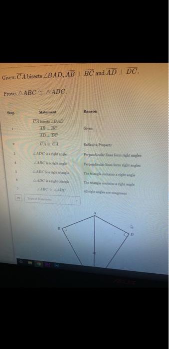 Solved Given: CA bisects BAD, AB BC and AD 1 DC. Prove: | Chegg.com