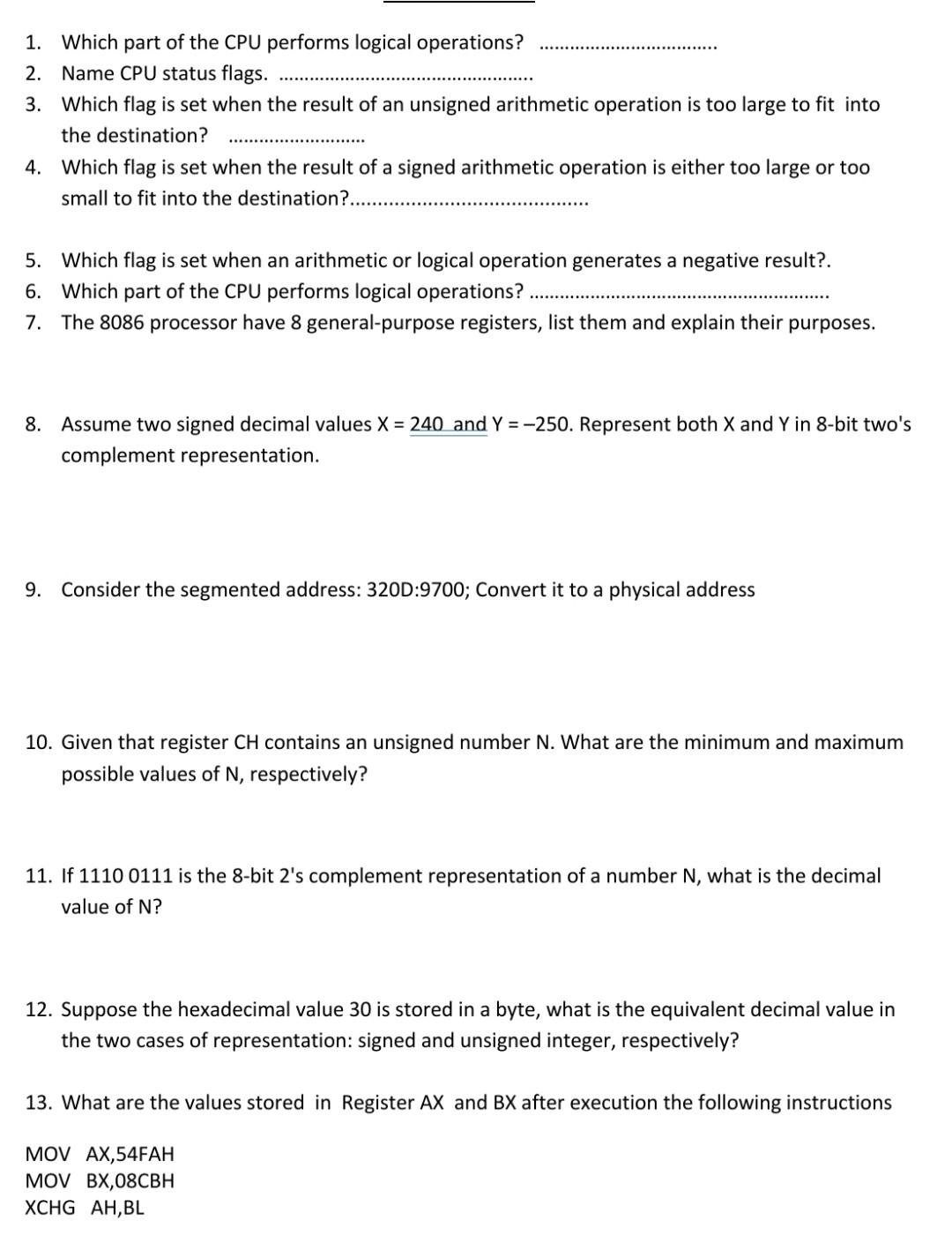 Solved 1. Which part of the CPU performs logical operations? | Chegg.com