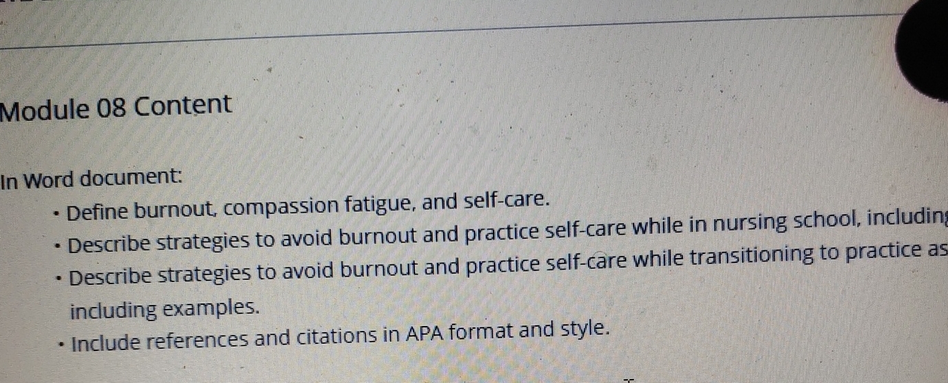 Solved Module 08 ﻿ContentIn Word document:Define burnout, | Chegg.com