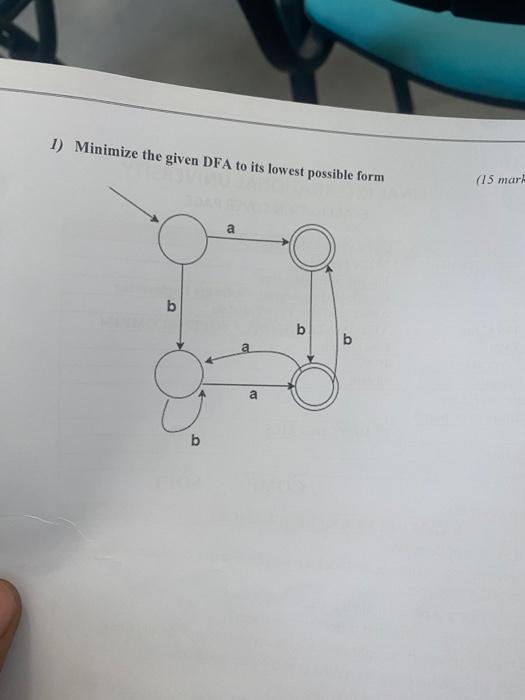 Solved 1) Minimize the given DFA to its lowest nossihin | Chegg.com