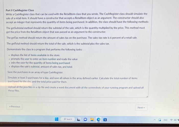 Solved Part II CashRegister Class Write a CashRegister class | Chegg.com