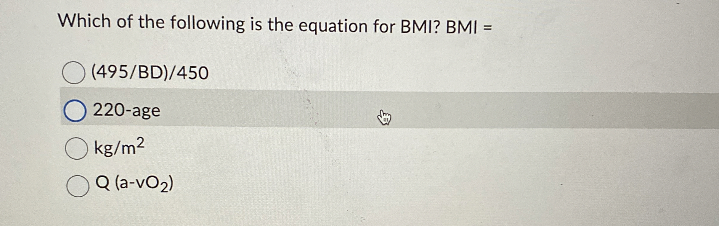 Solved Which of the following is the equation for BMI ? | Chegg.com