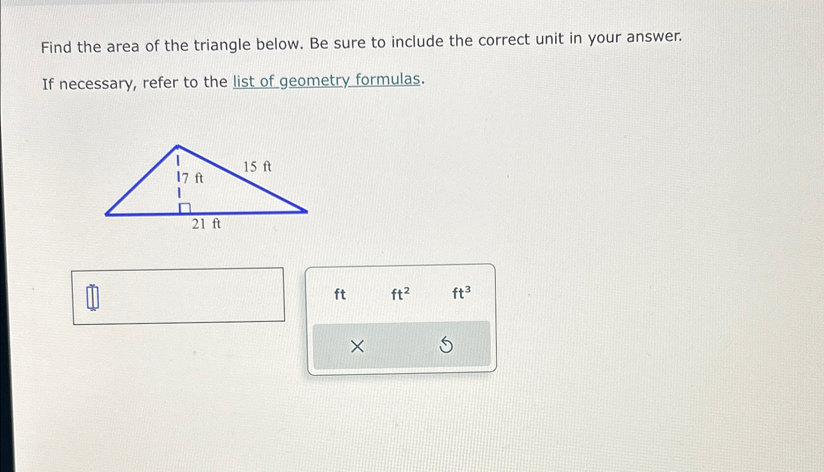 Solved Find the area of the triangle below. Be sure to | Chegg.com