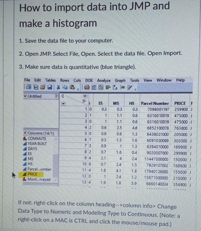 How to import data into JMP and make a histogram 1. | Chegg.com