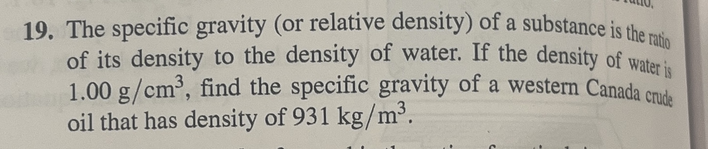Solved The specific gravity (or relative density) ﻿of a | Chegg.com