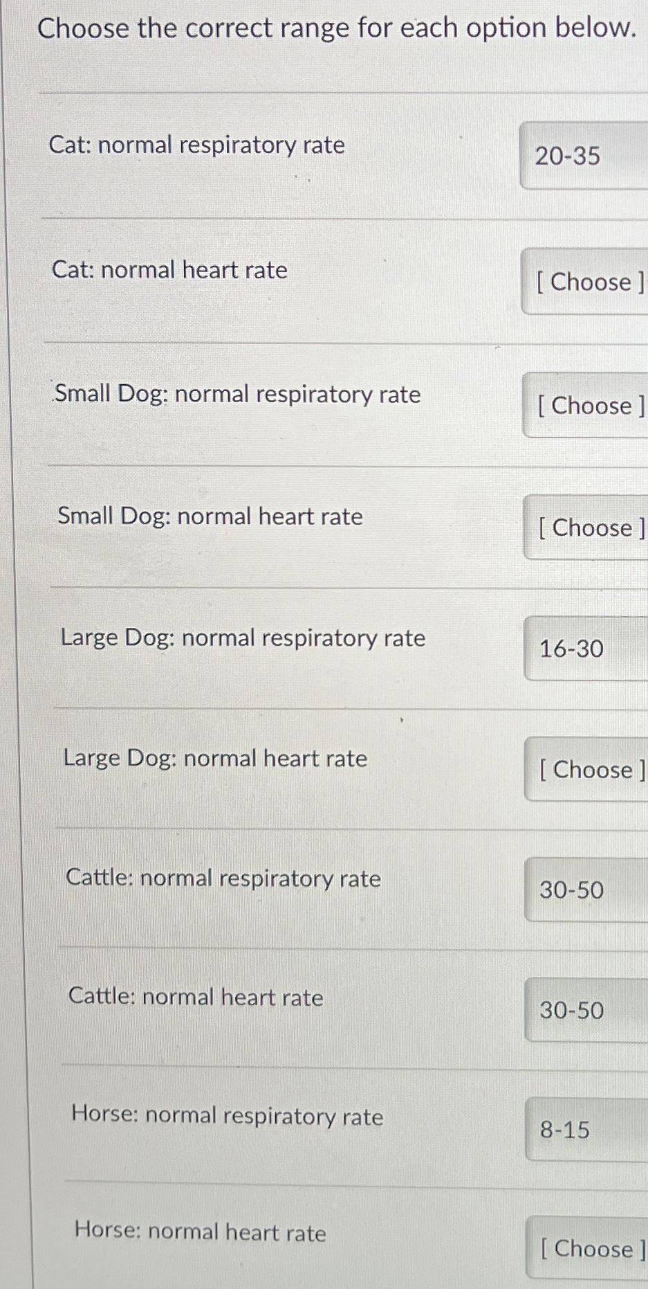 Solved Choose the correct range for each option below.Cat: | Chegg.com