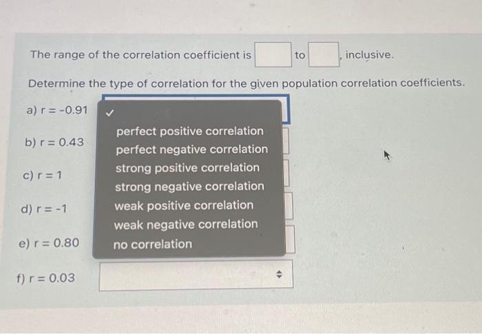 The range of the correlation coefficient is to | Chegg.com
