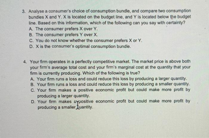Solved 3. Analyse a consumer's choice of consumption bundle, | Chegg.com