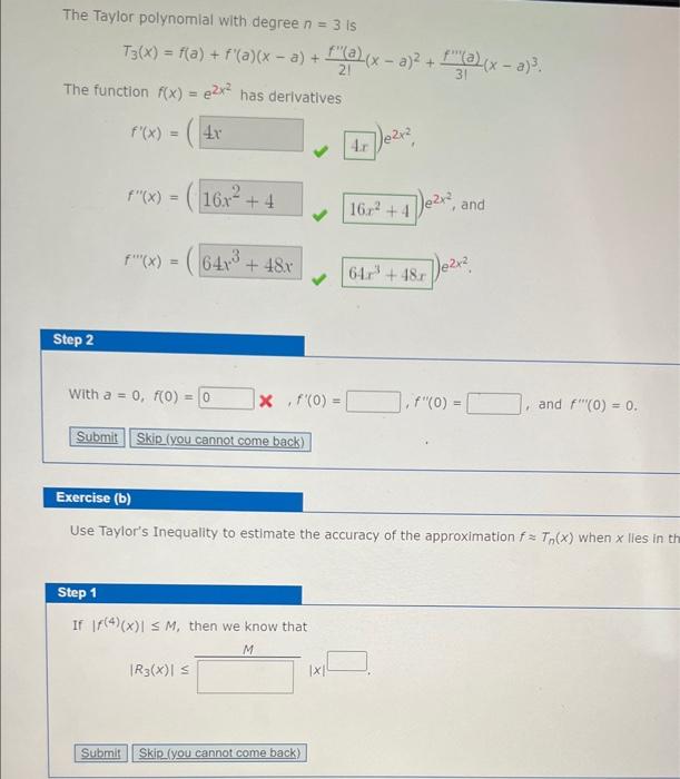 Solved The Taylor polynomlal with degree n=3 is | Chegg.com