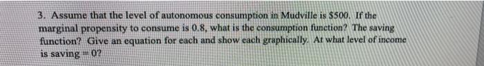 Solved 3. Assume that the level of autonomous consumption in | Chegg.com