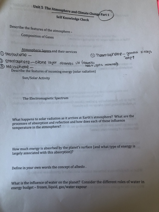 Solved Unit 5 The Atmosphere and Climate Change Part 1 Self | Chegg.com