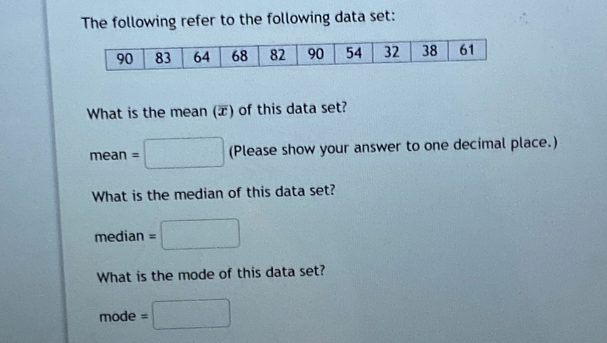Solved The following refer to the following data set:What is | Chegg.com