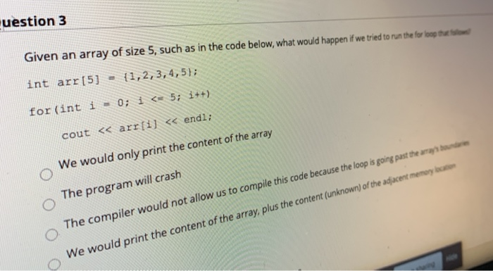 Solved uestion 3 Given an array of size 5, such as in the | Chegg.com