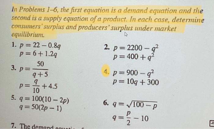 Solved - In Problems 1-6, the first equation is a demand | Chegg.com