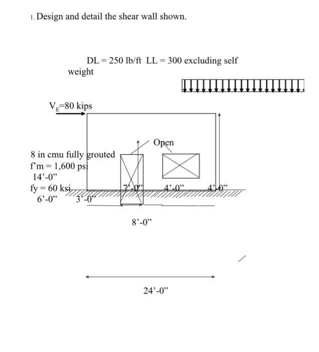 Solved 1. Design and detail the shear wall shown. | Chegg.com