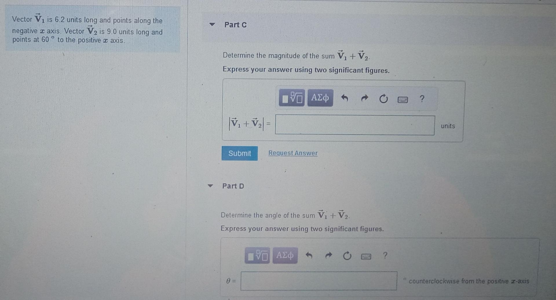 Solved Vector vec(V)1 ﻿is 6.2 ﻿units long and points along | Chegg.com