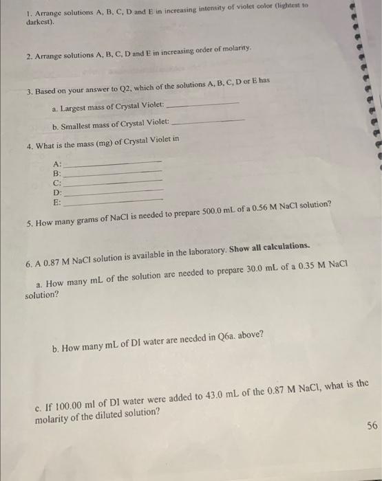 Solved Data Table I Molarity of concentrated Crystal Violet | Chegg.com