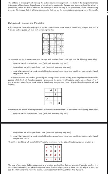 Solved The 10 tasks in this assignment make up the Sudoku | Chegg.com