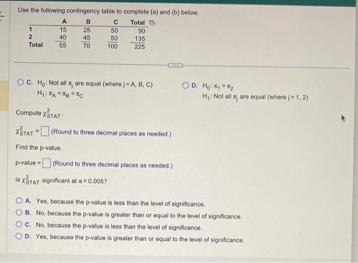 Solved Use the following contingency table to complete (a) | Chegg.com