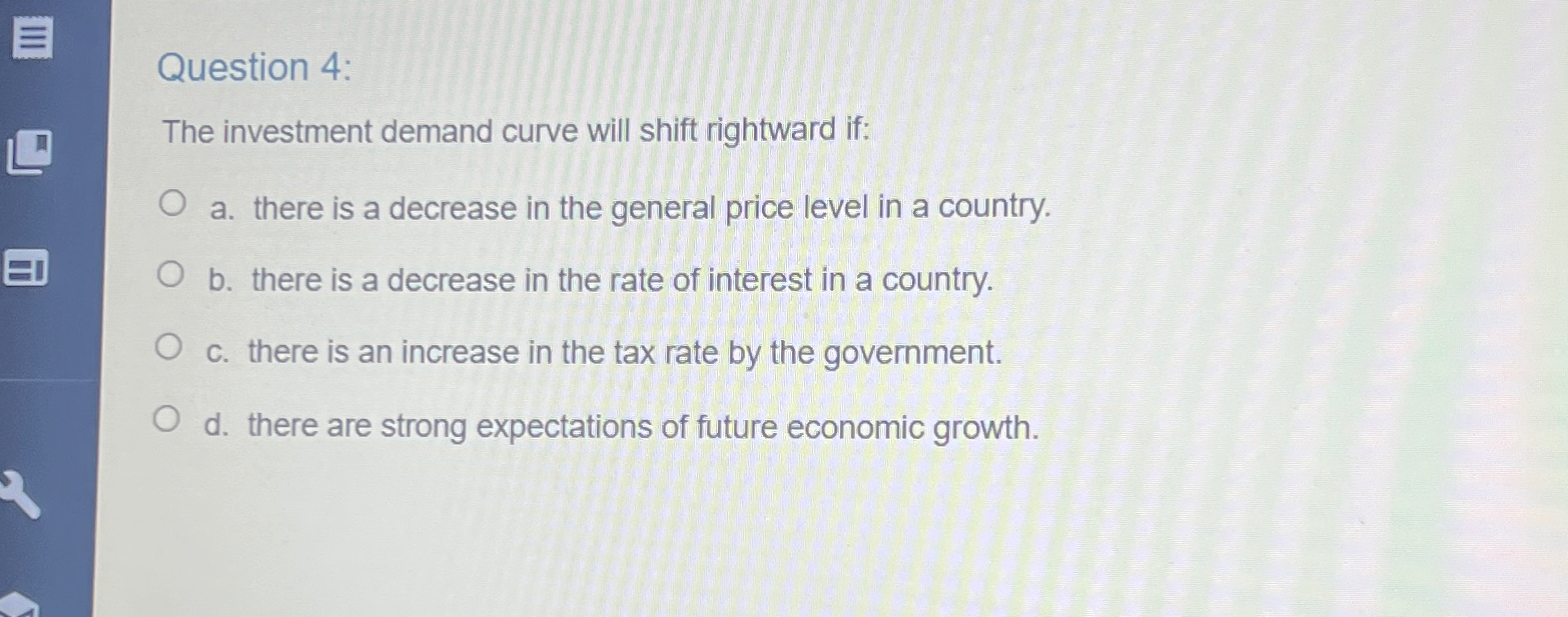 Solved Question 4:The investment demand curve will shift | Chegg.com