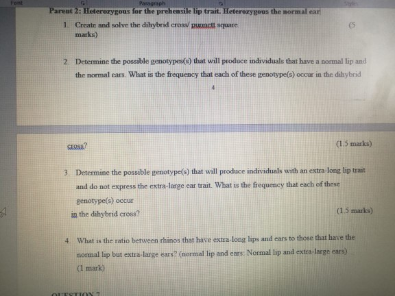Solved Font Paragraph Parent 2: Heterozygous for the | Chegg.com