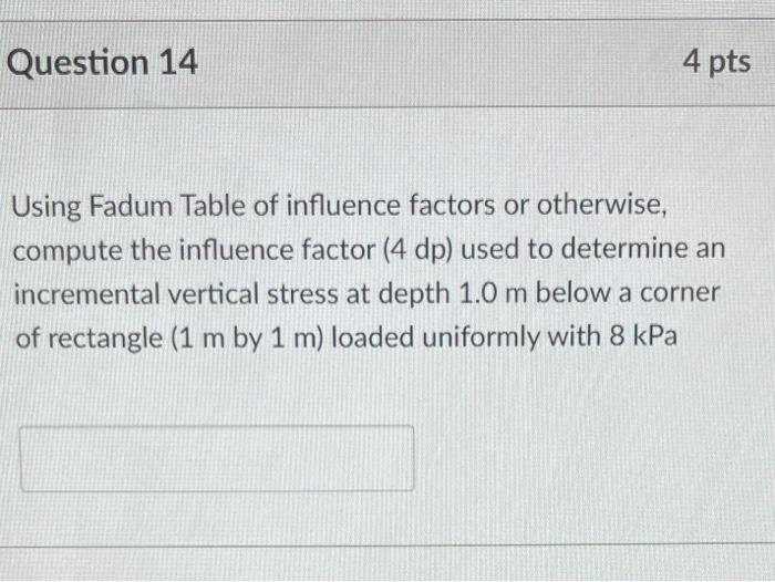 Solved Question 14 4 pts Using Fadum Table of influence | Chegg.com