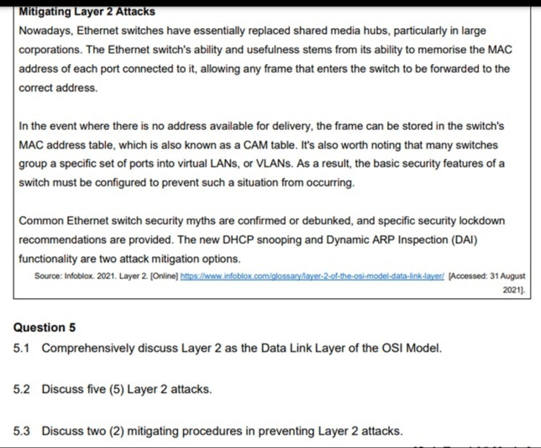 Solved Mitigating Layer 2 Attacks Nowadays, Ethernet | Chegg.com