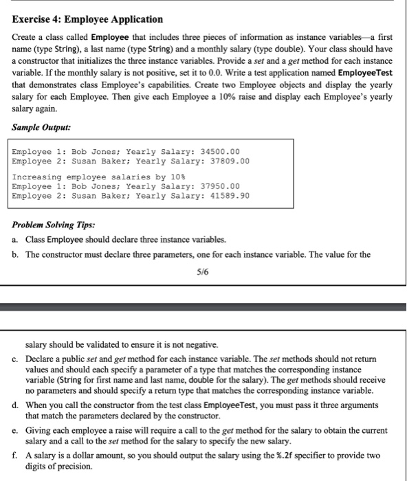 Solved Exercise 4: Employee Application Create a class | Chegg.com