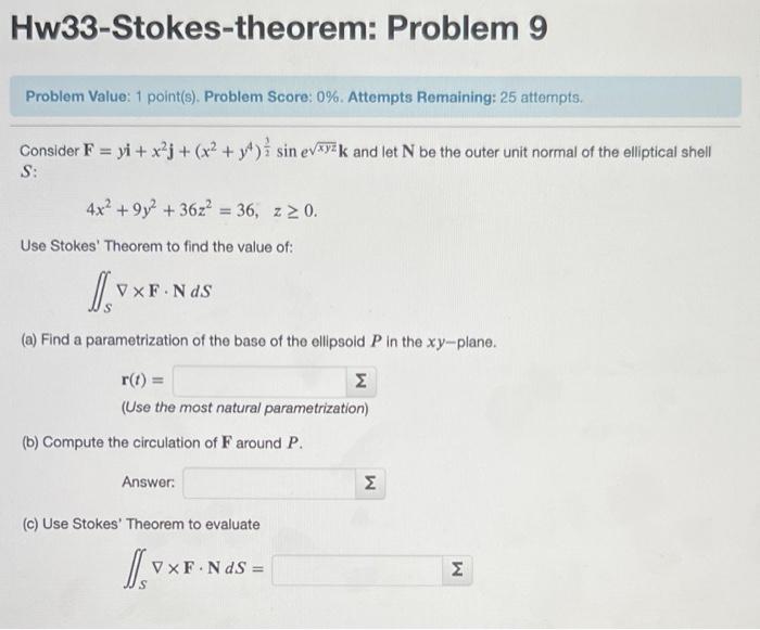 Solved Hw33-Stokes-theorem: Problem 9 Problem Value: 1 | Chegg.com
