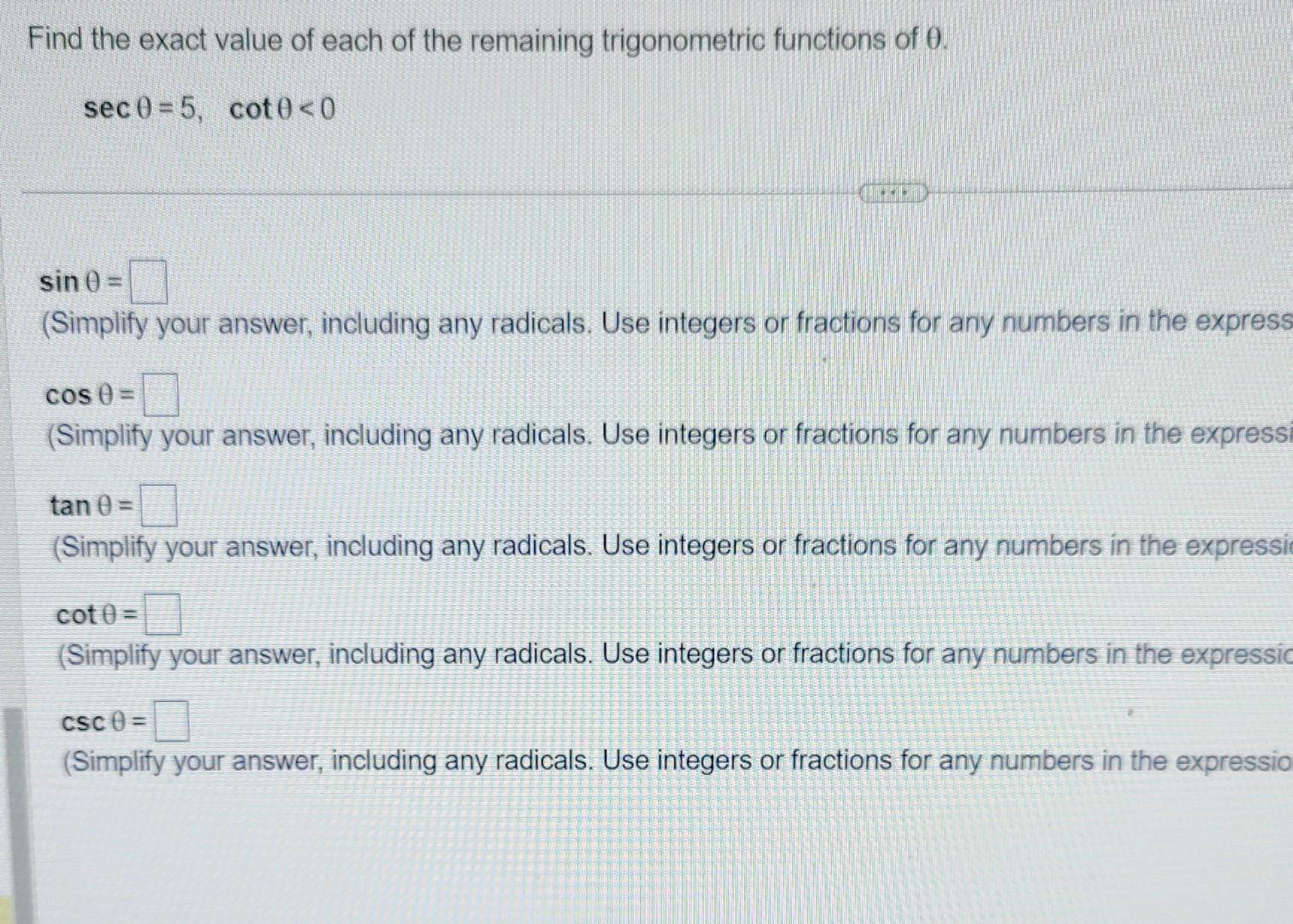 [solved] Find The Exact Value Of Each Of The Rema