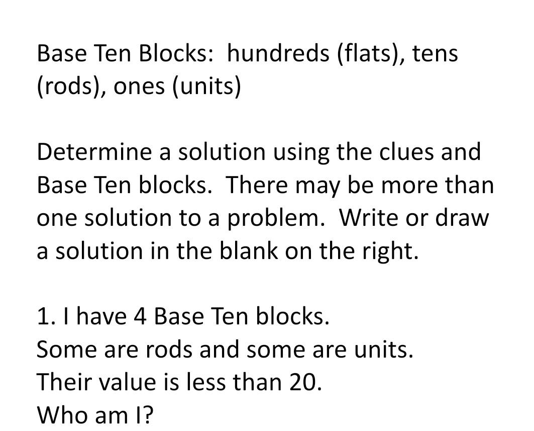 Solved Base Ten Blocks: hundreds (flats), tens (rods), ones | Chegg.com