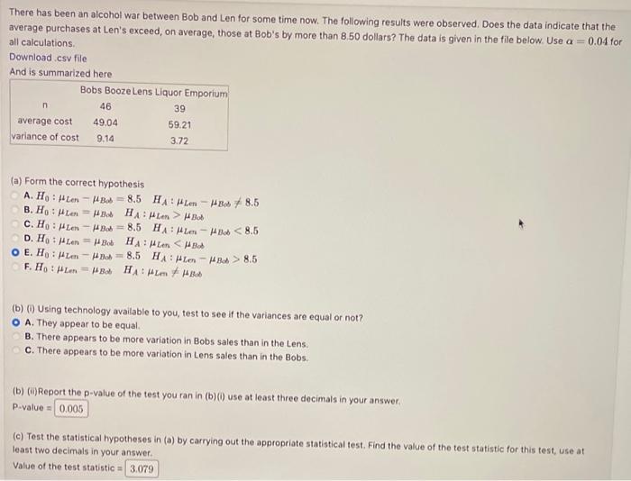 Solved There has been an alcohol war between Bob and Len for | Chegg.com